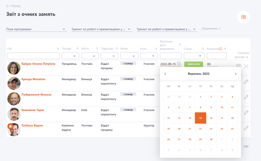 LMS Collaborator 2.38.0 – Редагування дати та результату проходження очного заняття, підтримка ...
