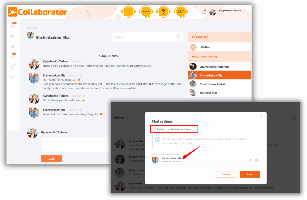 LMS Collaborator 2.57.0 — чат з адміністратором, нові звіти, зручні тести